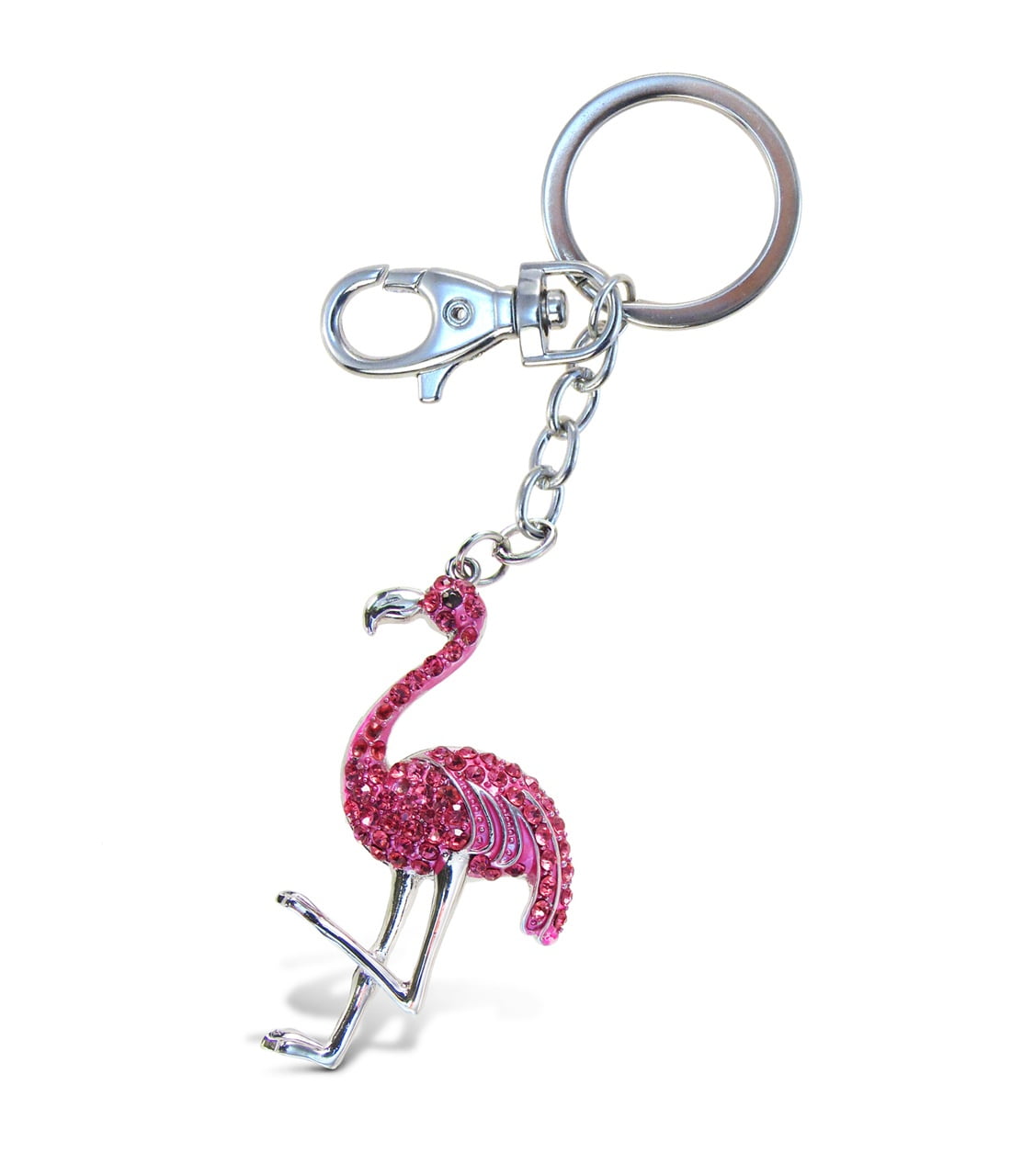Aqua 79 Pink Flamingo Keychain - Silver 3D Sparkling Crystal Rhinestone ...