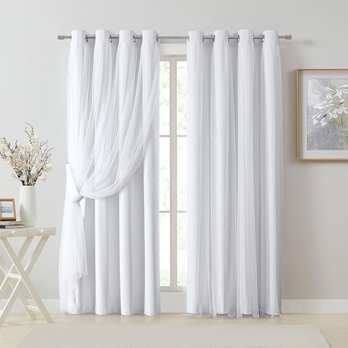 Aqua 80% Blackout Curtains with Sheer Overlay Mix and Match Double ...