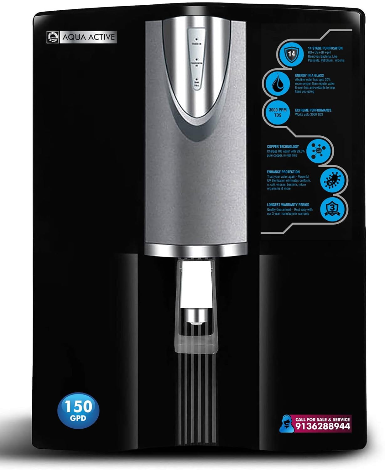 Aqua Active Misty Basic Water Reverse Osmosis 100 GPD Water Filtration System 14 Stage RO Water ...