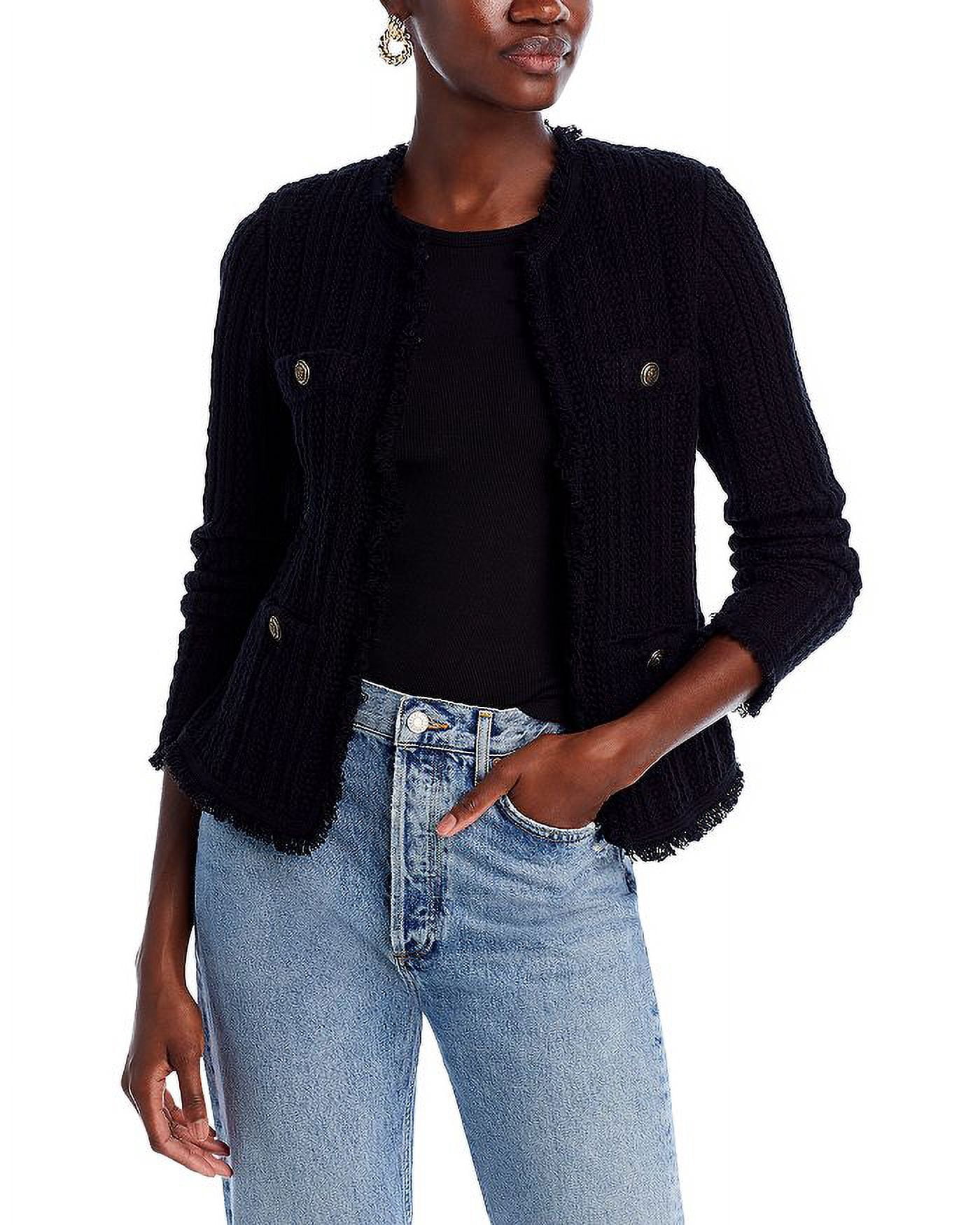 Aqua BLACK Women's Fringe Trim Cardigan, US Medium - Walmart.com