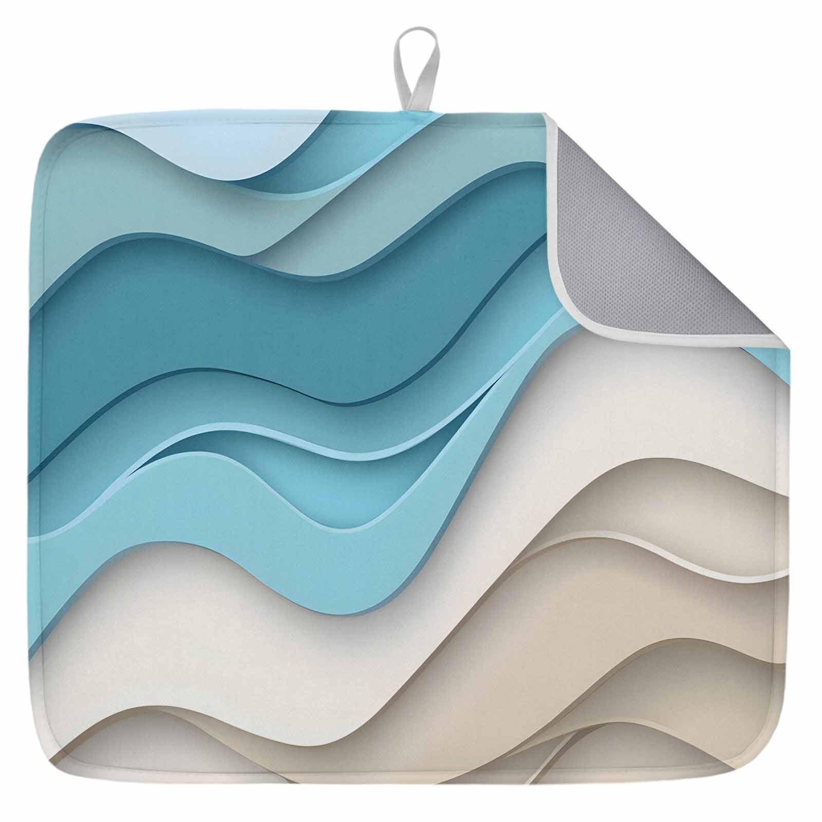 Aqua Beige Ombre Dish Drying Mat for Kitchen Counter,Modern Abstract ...