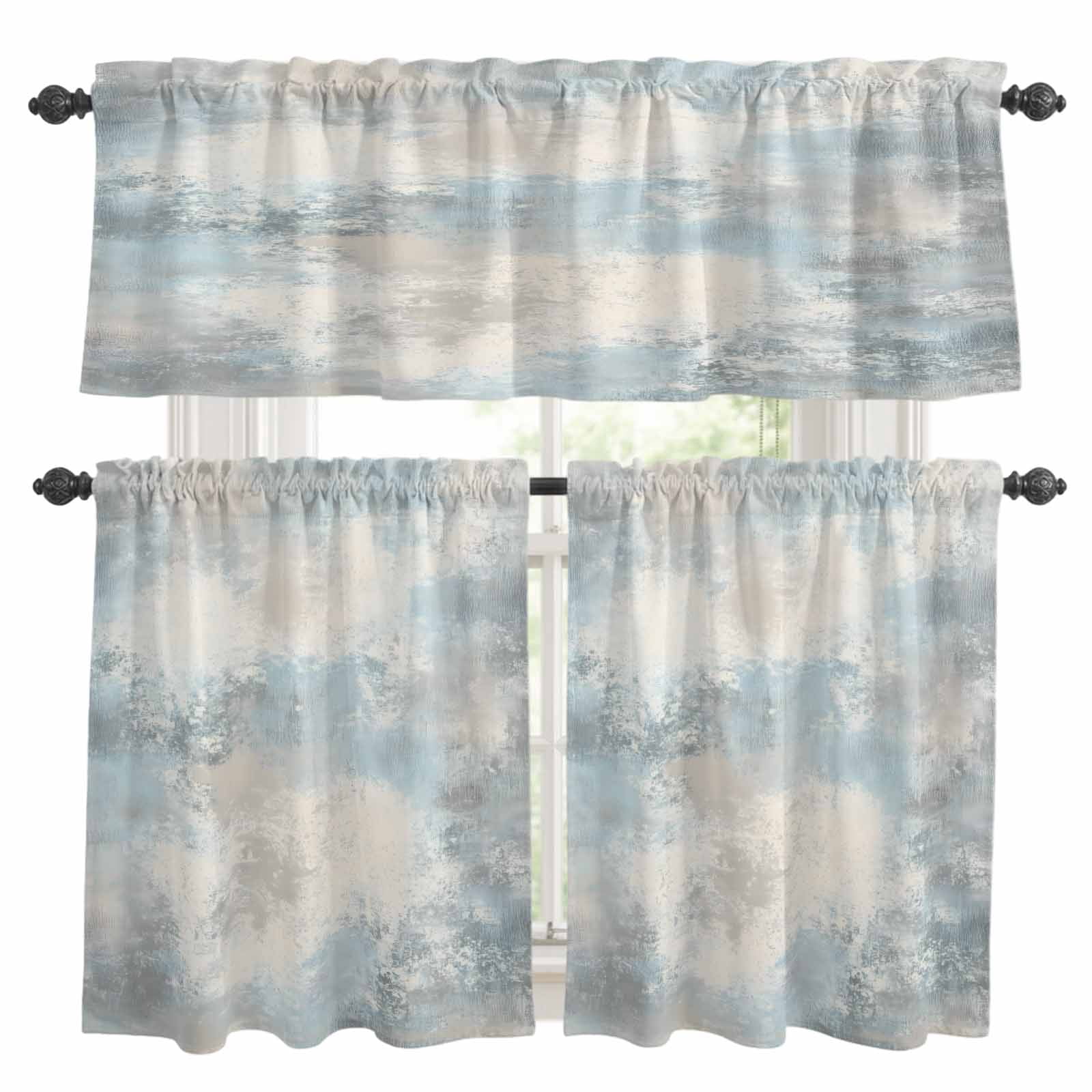 Aqua Beige Ombre Kitchen Curtains Sets for Windows 36 Inch Length ...