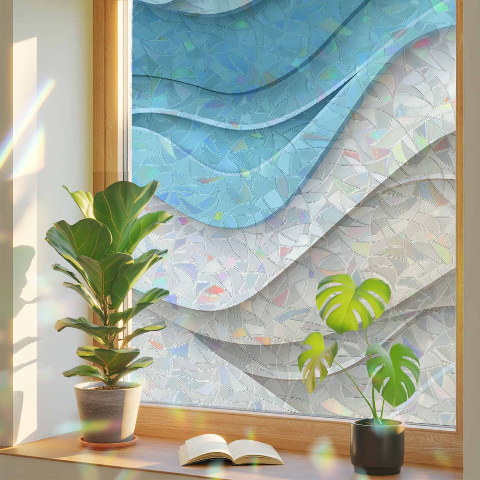 Aqua Beige Ombre Privacy Window Film, Decorative Stained Glass Window ...