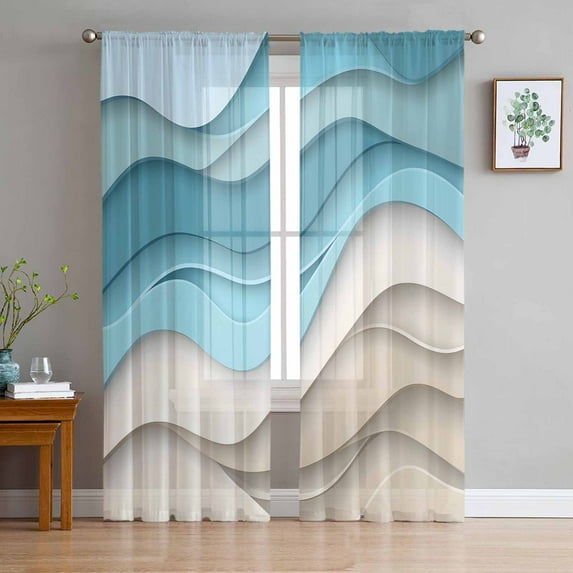 Aqua Beige Ombre Sheer Curtains 108 Inch Length 2 Panels Set for Living ...
