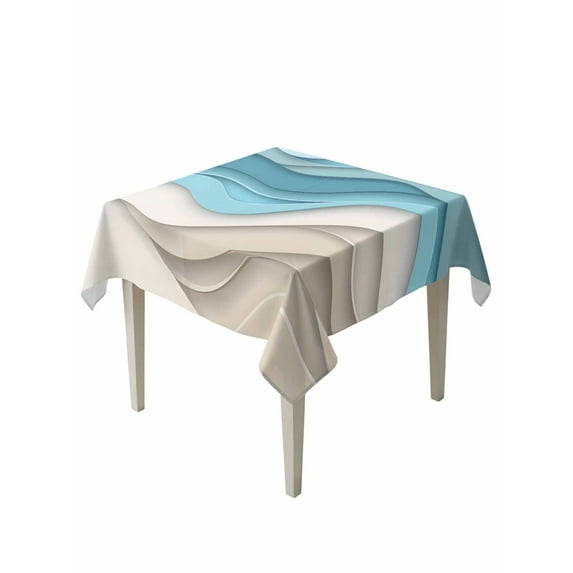 Aqua Beige Ombre Table Cloth, Modern Abstract Moire Art Geometric ...
