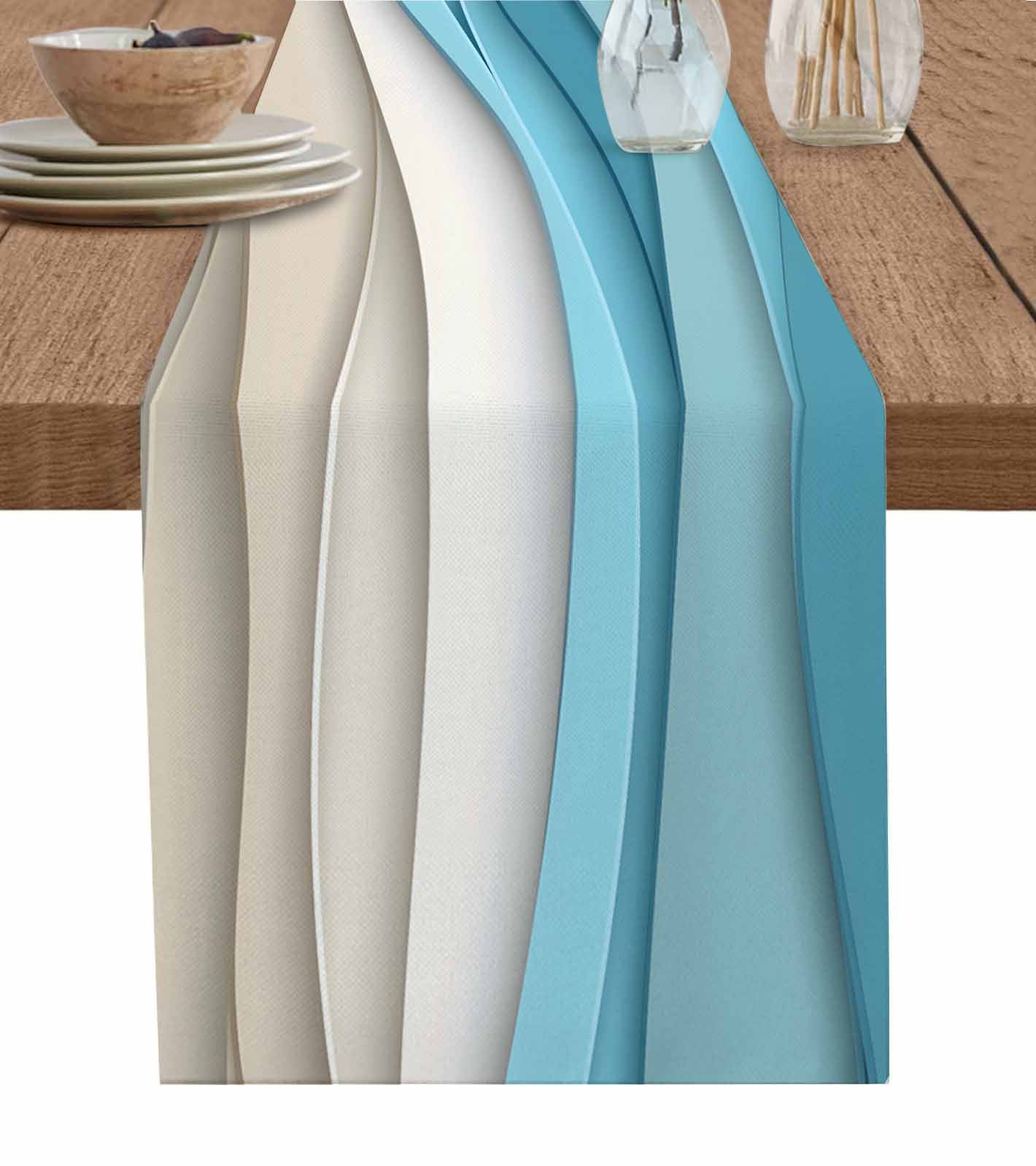 Aqua Beige Ombre Table Runner Modern Abstract Moire Art Geometric ...