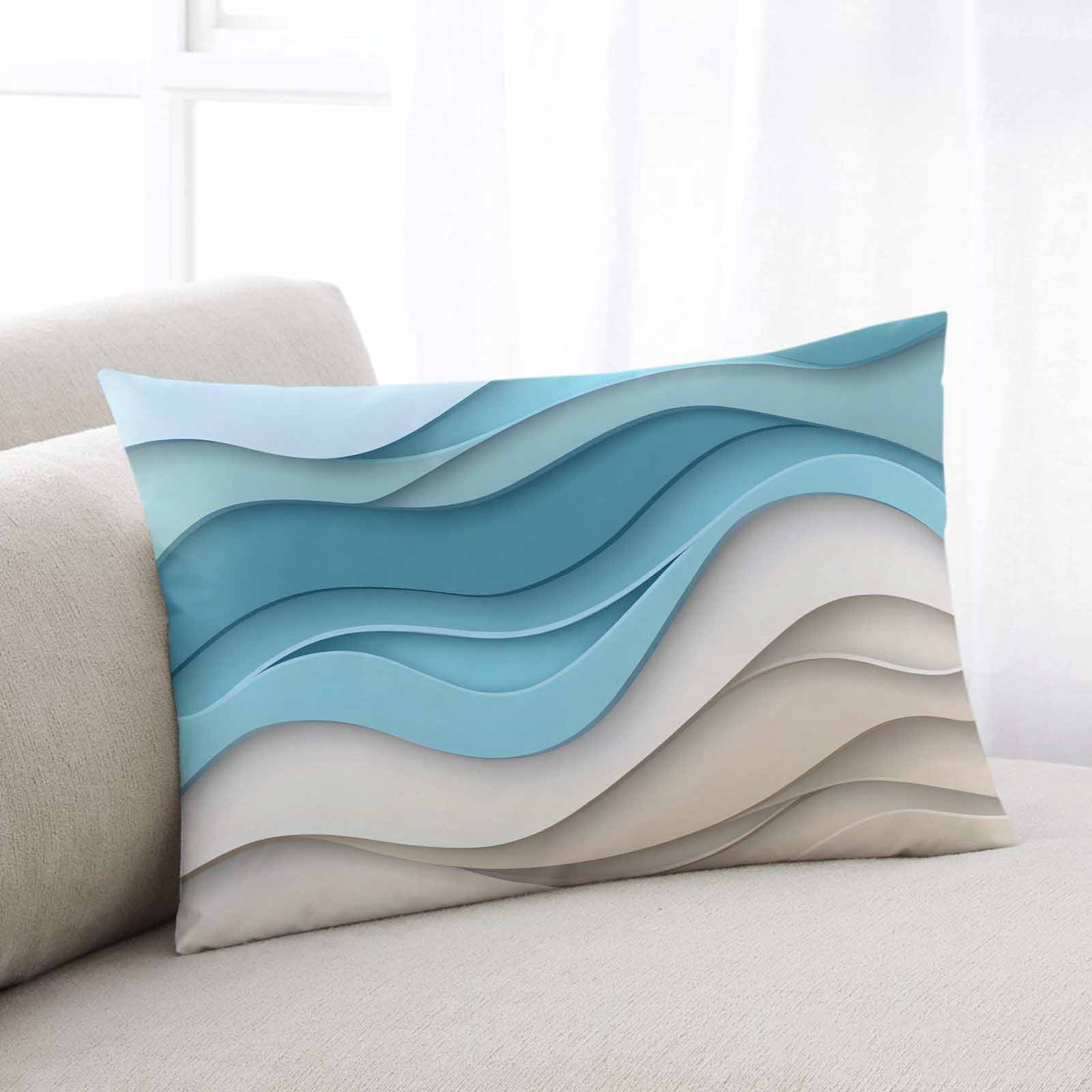 Aqua Beige Ombre Throw Pillow Covers, Modern Abstract Moire Art Geometric Soft Breathable Pillow ...