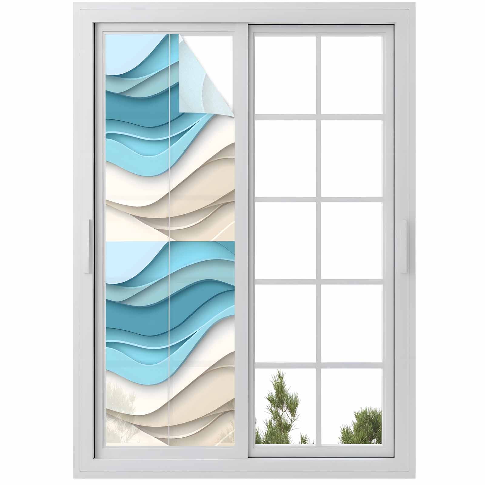 Aqua Beige Ombre Window Privacy Film, Modern Abstract Moire Art ...