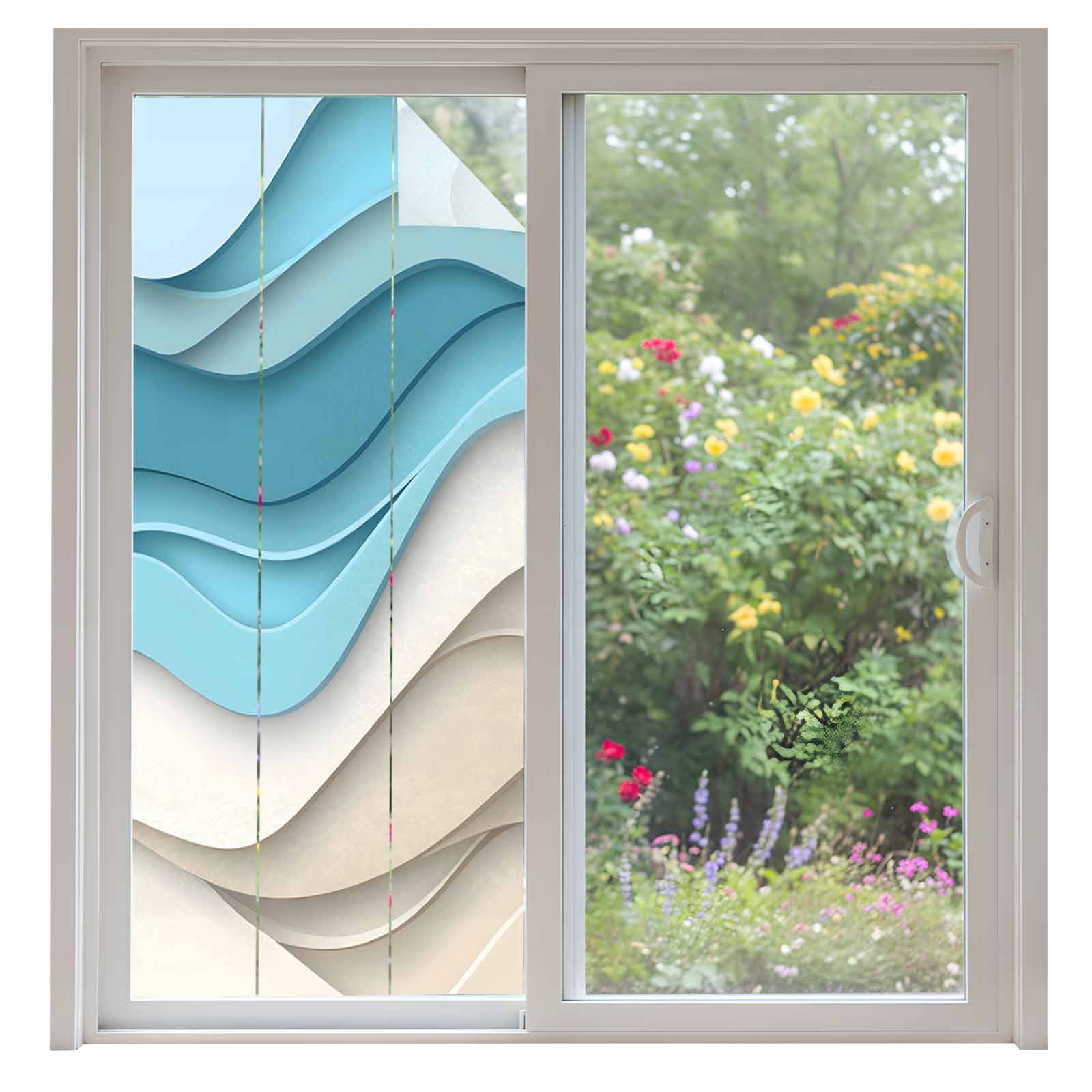 Aqua Beige Ombre Window Privacy Film, Modern Abstract Moire Art ...