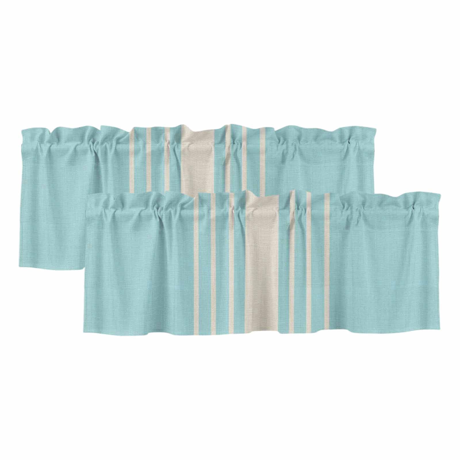Aqua Beige Striped Curtain Valances for Windows, Kitchen Valance Window ...