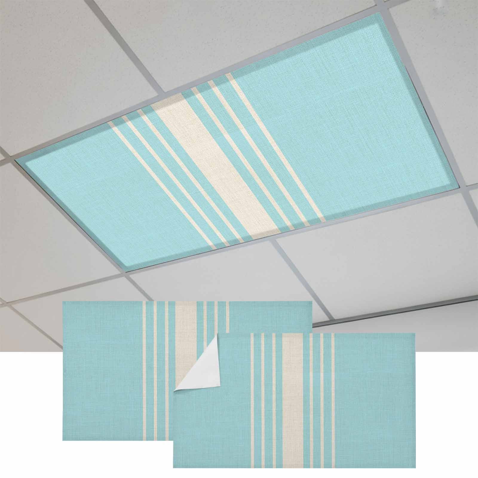 Aqua Beige Striped Magnetic Fluorescent Light Covers for Ceiling Lights ...