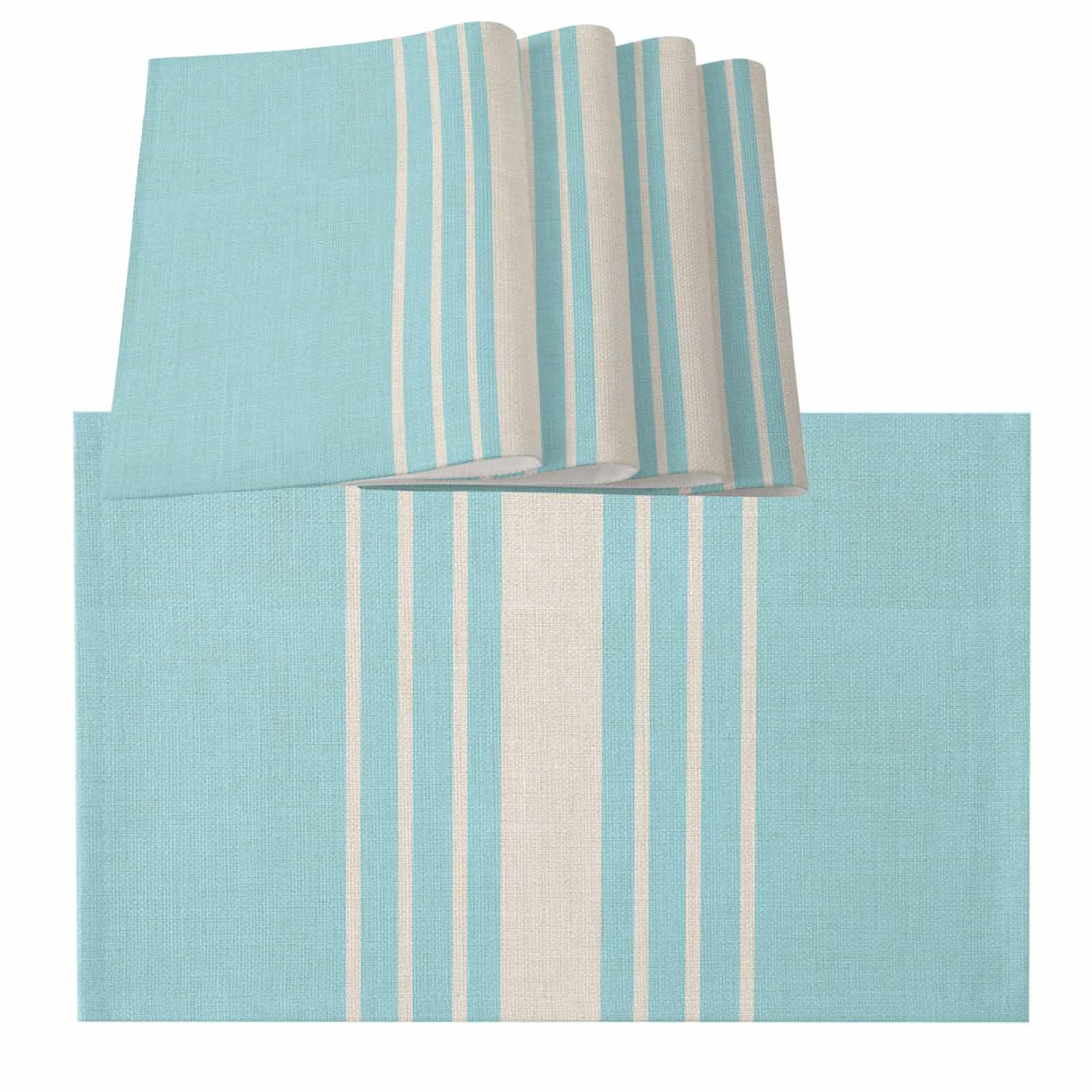 Aqua Beige Striped Modern Farmhouse Retro Lines Burlap Kitchen Place ...