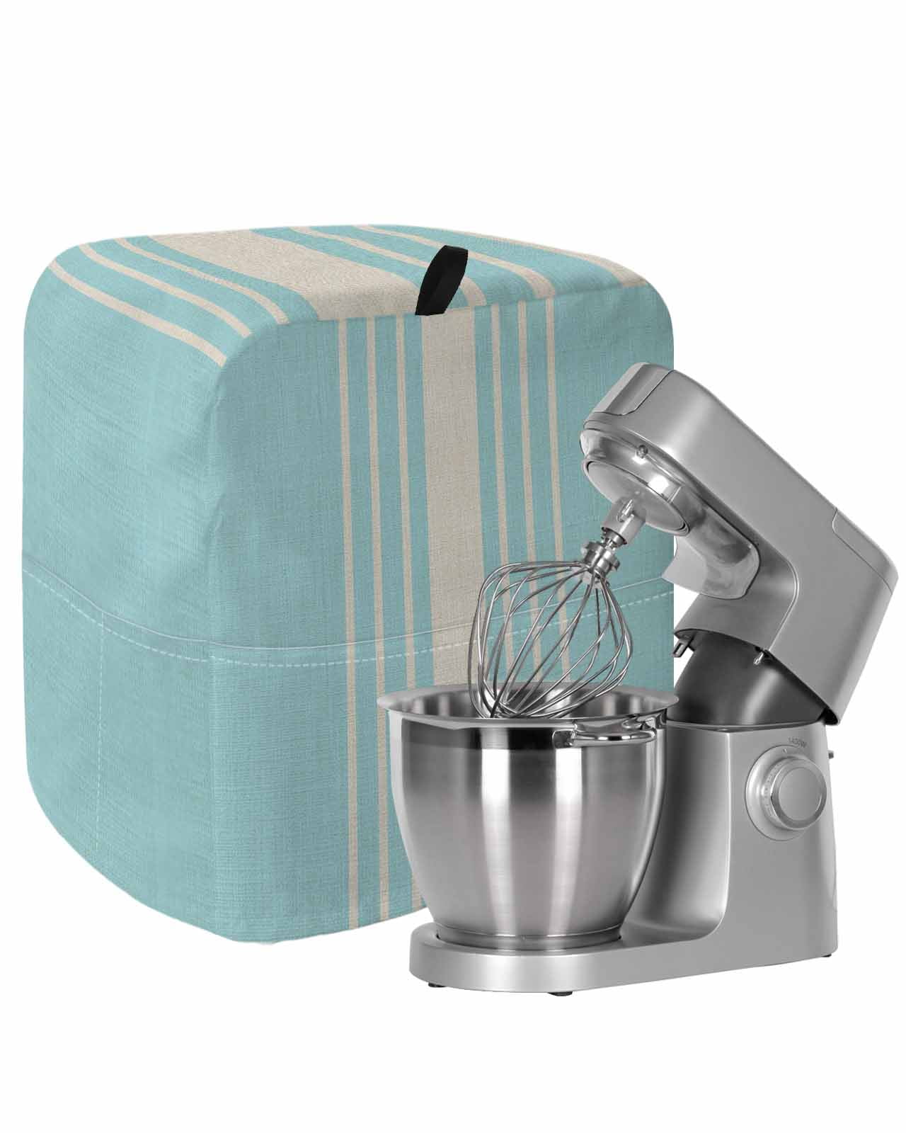 Aqua Beige Striped Stand Mixer Dust Cover with Storage Pocket & Handles ...
