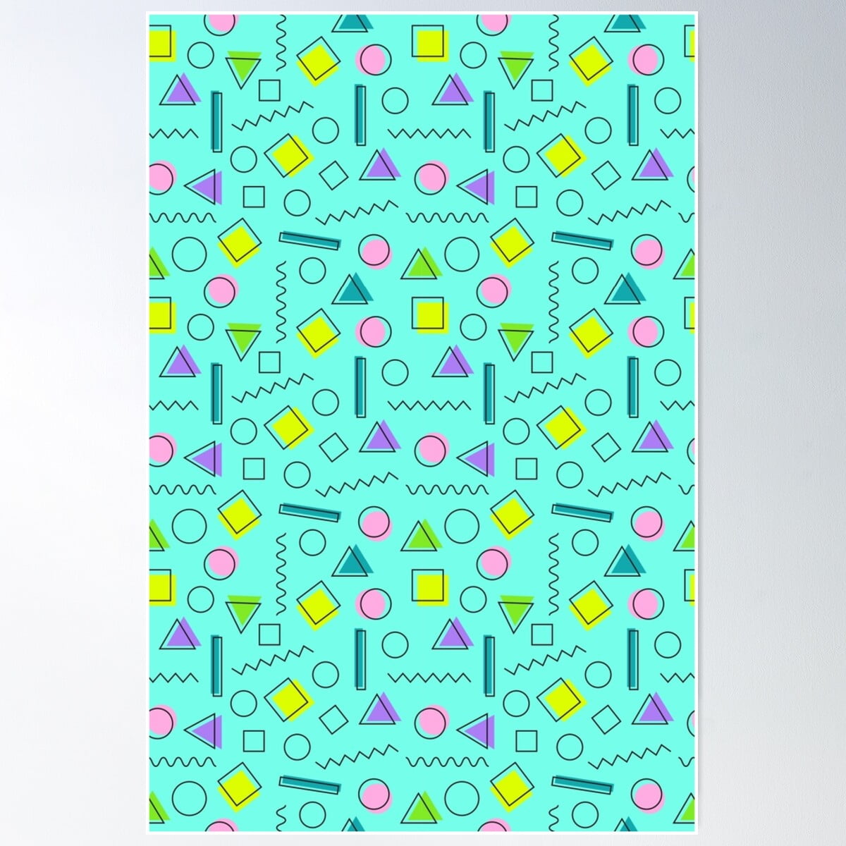 Aqua Blue 1980S Zig Zag Abstract Pattern Poster Wall Art, Modern Wall ...