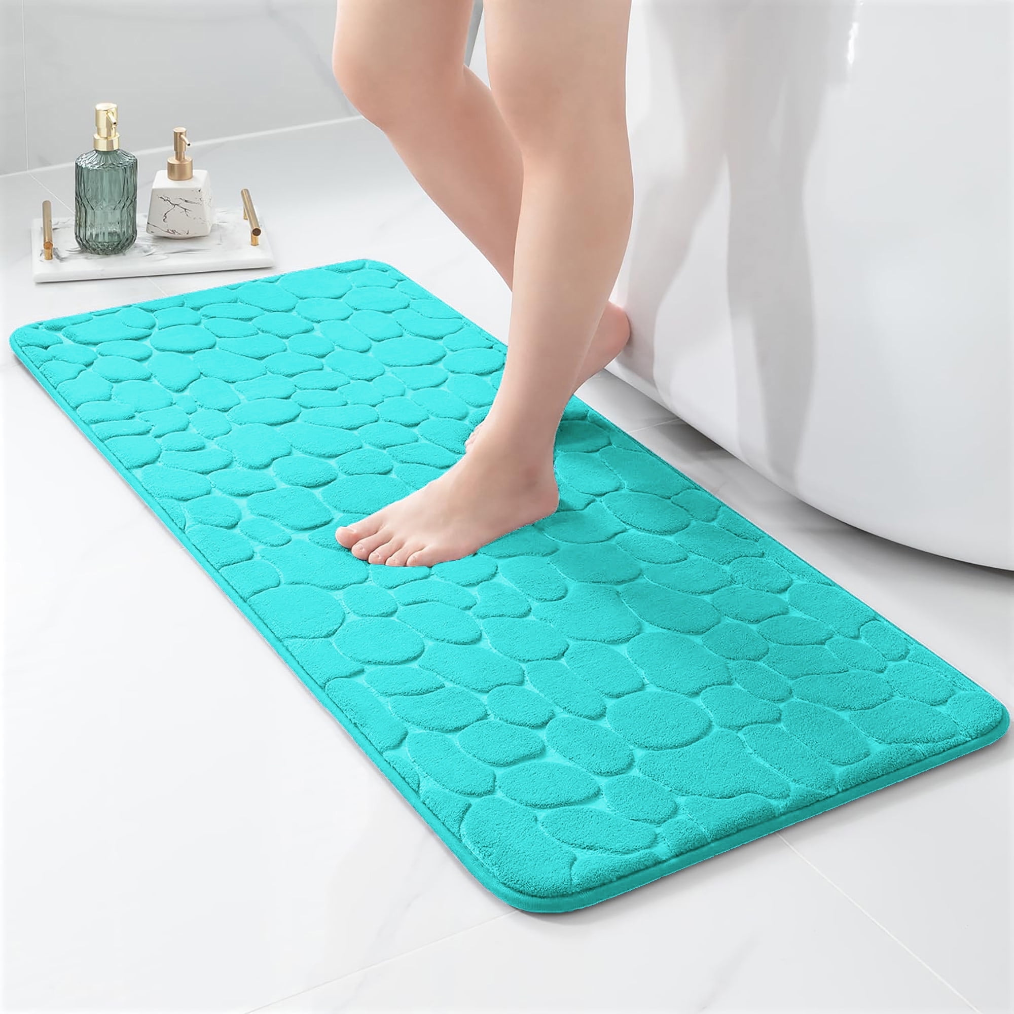 Memory Foam Runner Bath Mat Aqua Blue Pebble Design 48x18 - Walmart.com