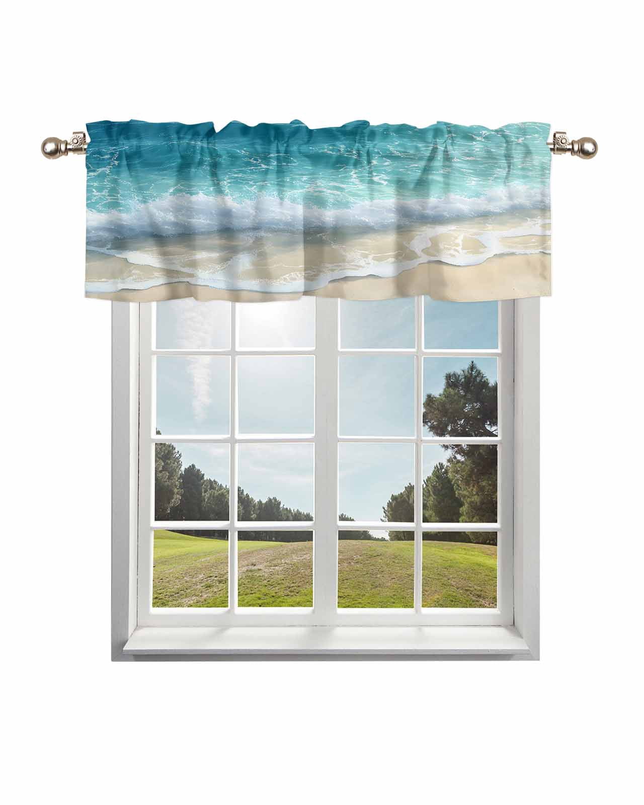 Aqua Blue Beach Kitchen Curtain Valances for Windows Farmhouse Short ...