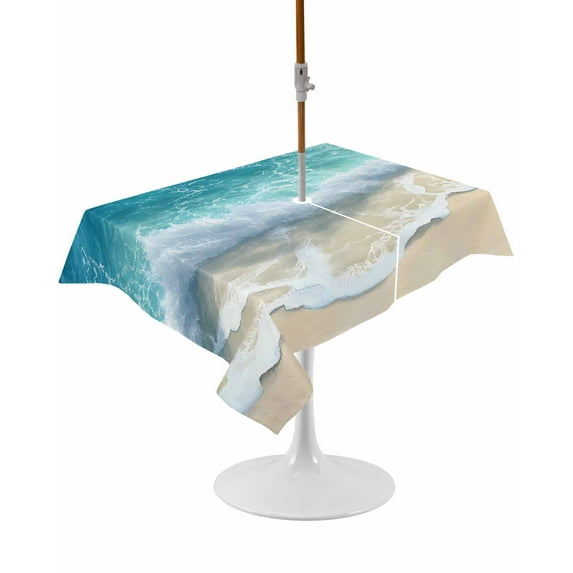 Aqua Blue Beach Rectangle Outdoor Tablecloth, Waterproof Table Cloth ...