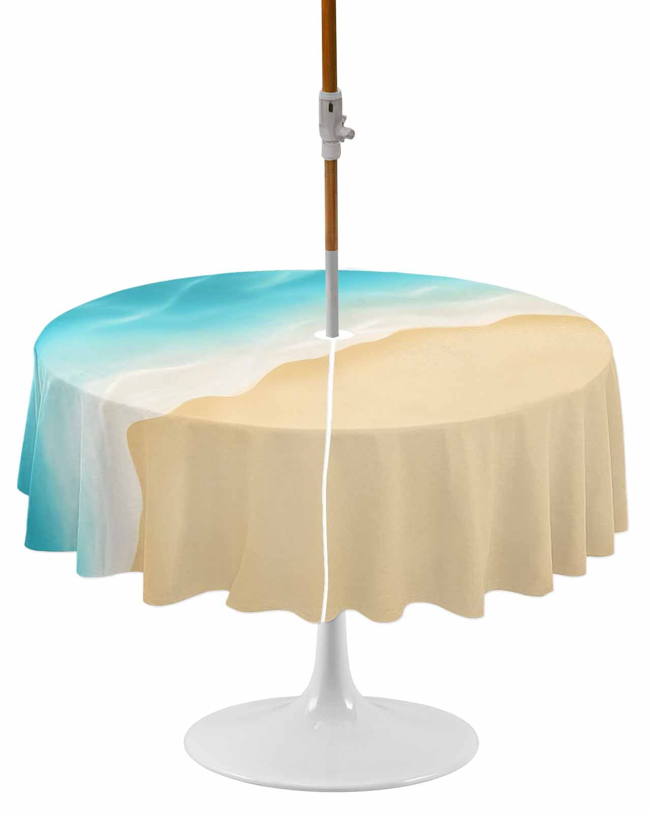 Aqua Blue Beach Round Outdoor Tablecloth, Waterproof Table Cloth Cover ...