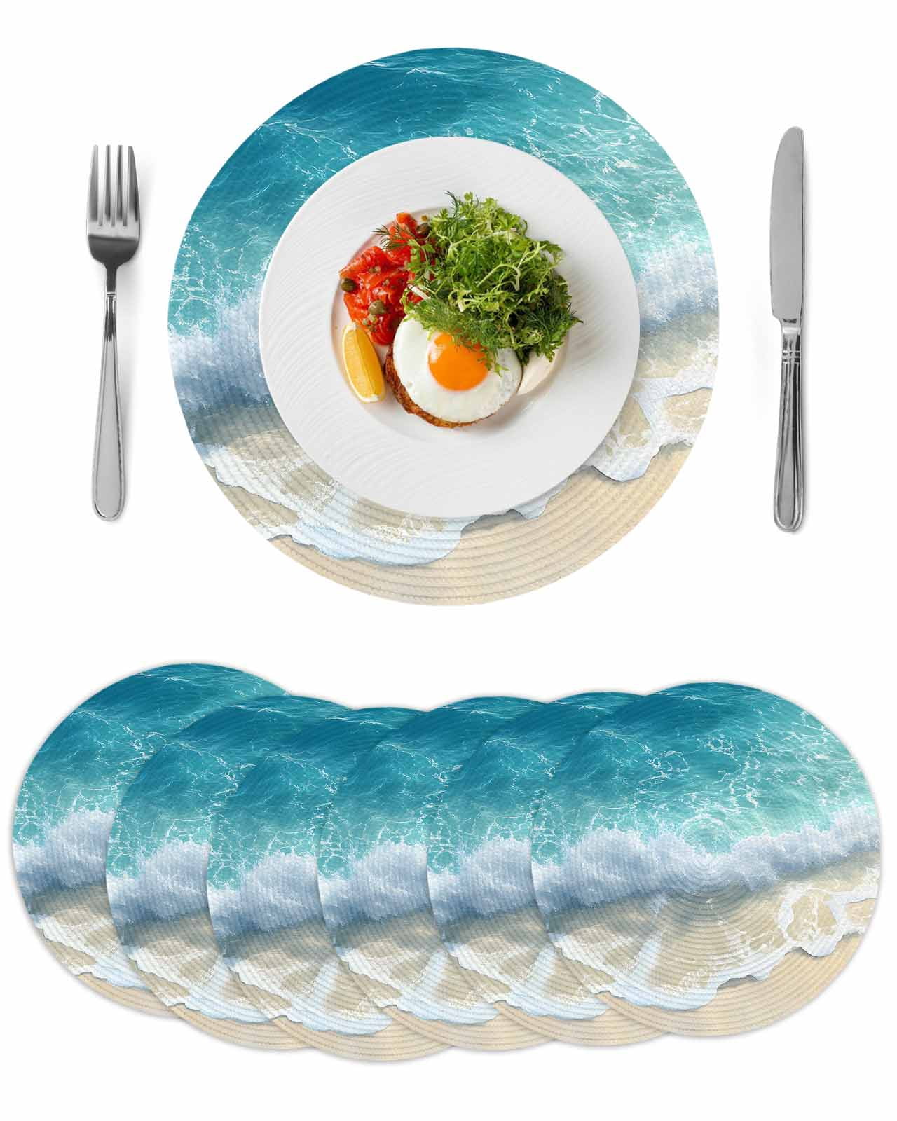 Aqua Blue Beach Round Placemats Set of 6 for Dinning Tables,Heat-proof ...