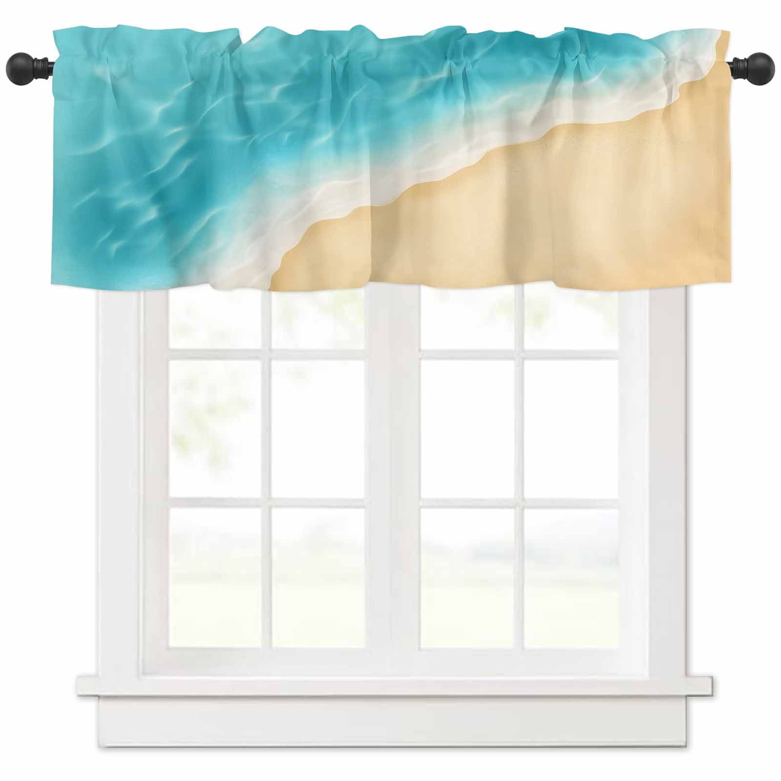 Aqua Blue Beach Valances for Windows Farmhouse Kitchen Curtains ...