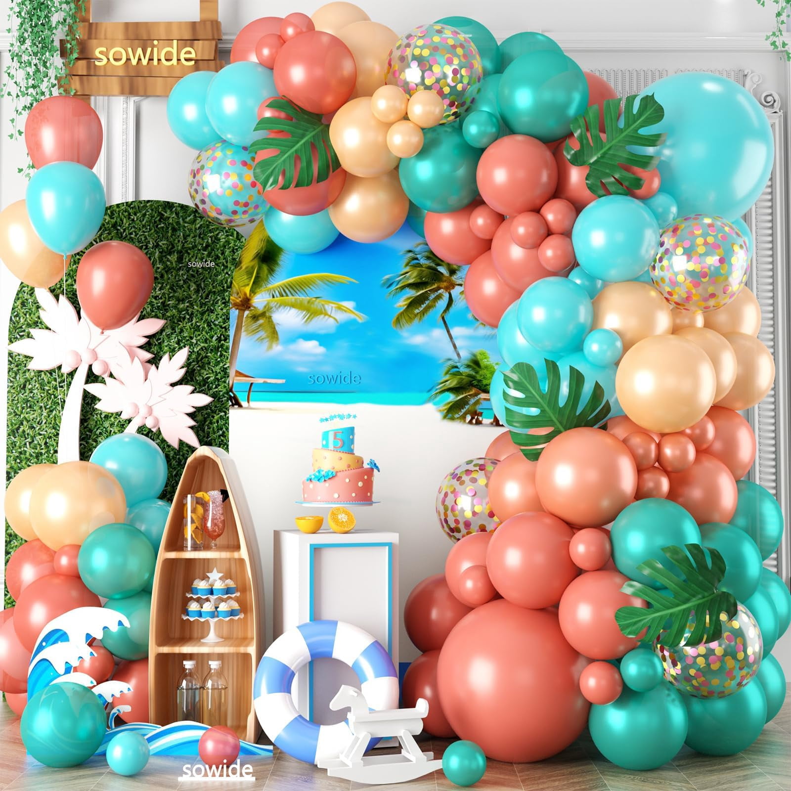 Aqua Blue Coral Pearl IFF17 Balloon Garland Arch Kit,Coral Pearl ...
