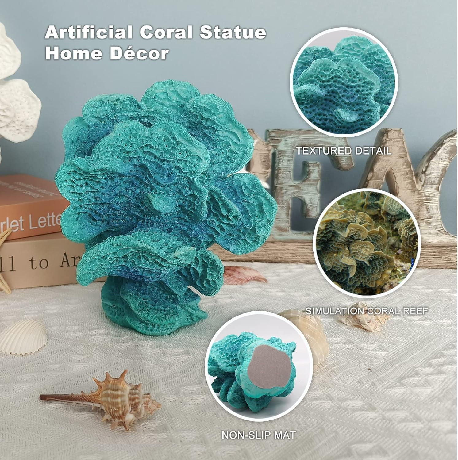 Aqua Blue Coral Reef Decor,Modern Coastal Coral Statue Decor For Home ...