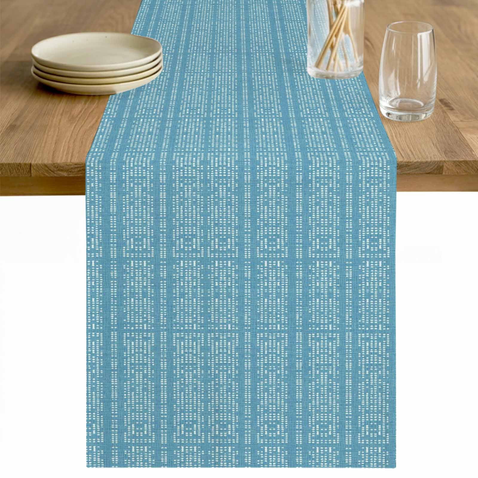 Aqua Blue Cotton Linen Rectangle Table Runners 13"x60", Modern ...