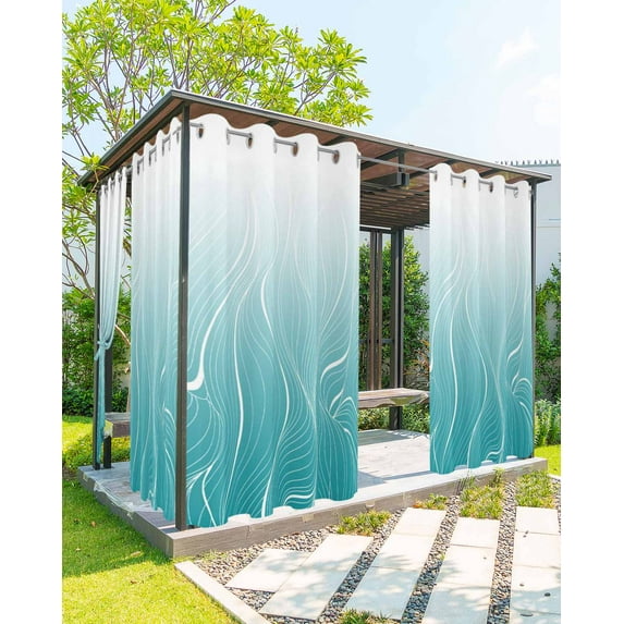 Aqua Blue Geometric Outdoor Curtains for Patio, Modern White Stripe ...