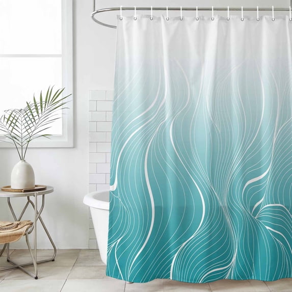 Aqua Blue Geometric Waterproof Fabric Shower Curtain,Modern White ...
