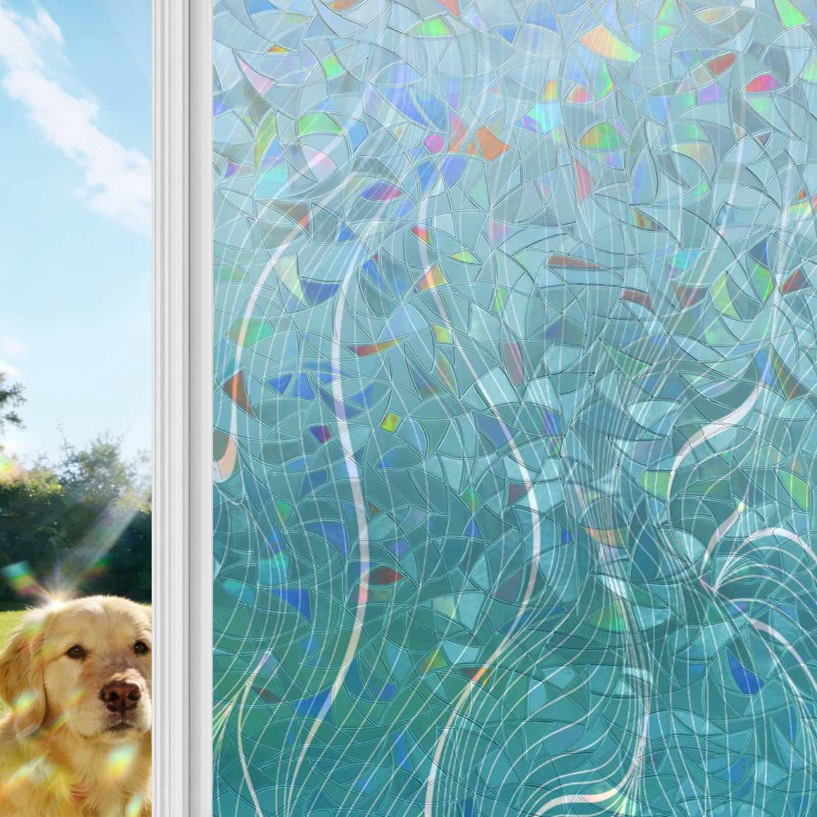 Aqua Blue Geometric Window Privacy Film Stain Glass,Reusable Decorative ...