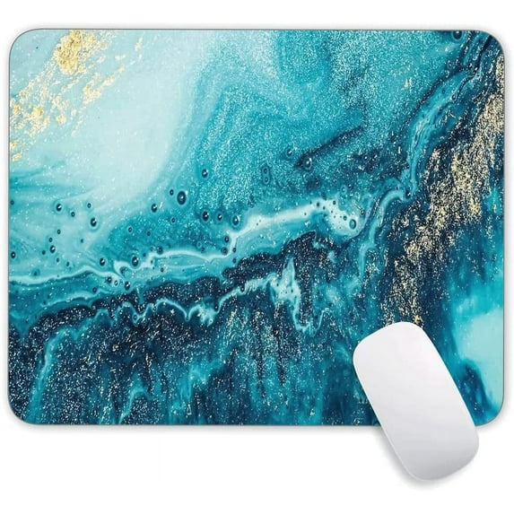 Aqua Blue Gold Marble Mouse Pad, Gaming Mouse Mat, Waterproof Non-Slip ...