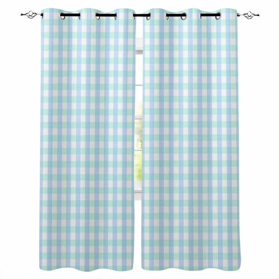 Aqua Blue Green Blackout Curtains 39 Inches Long, Checkered Plaid ...