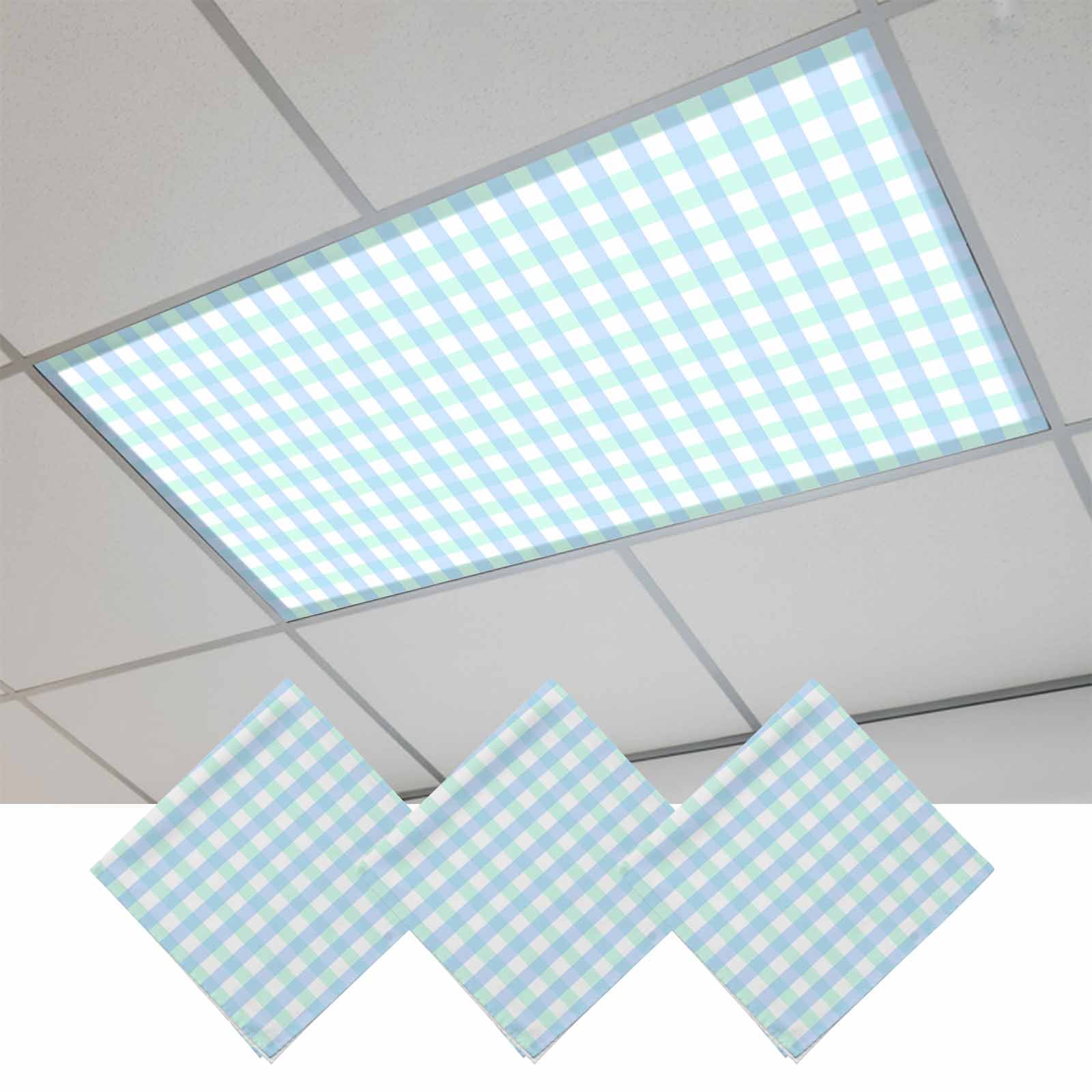 Aqua Blue Green Fluorescent Light Covers, Checkered Plaid Gingham ...