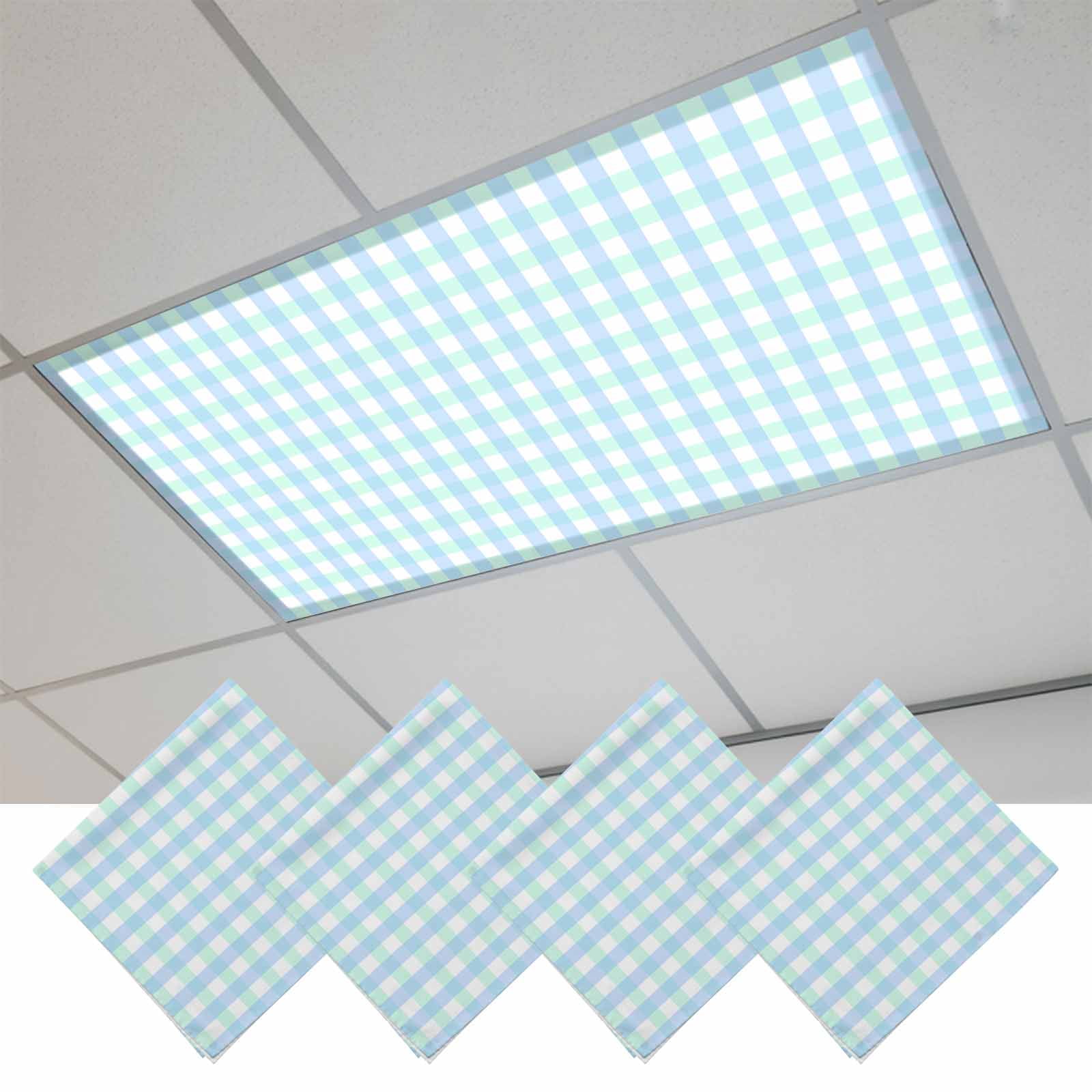 Aqua Blue Green Fluorescent Light Covers, Checkered Plaid Gingham ...