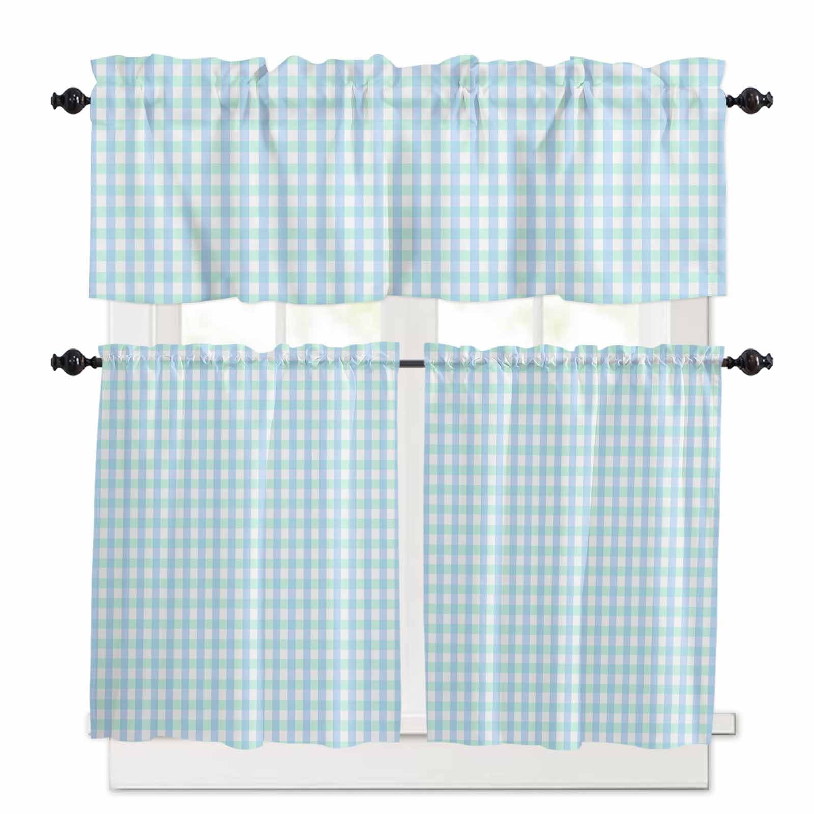Aqua Blue Green Kitchen Curtains Set for Windows 3 Pieces,36 Inch ...