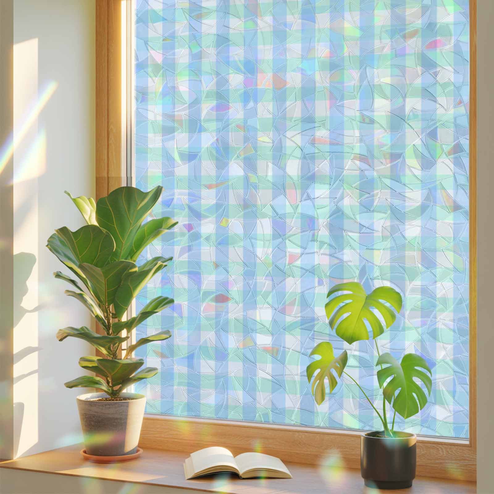 Aqua Blue Green Privacy Window Film, Decorative Stained Glass Window ...