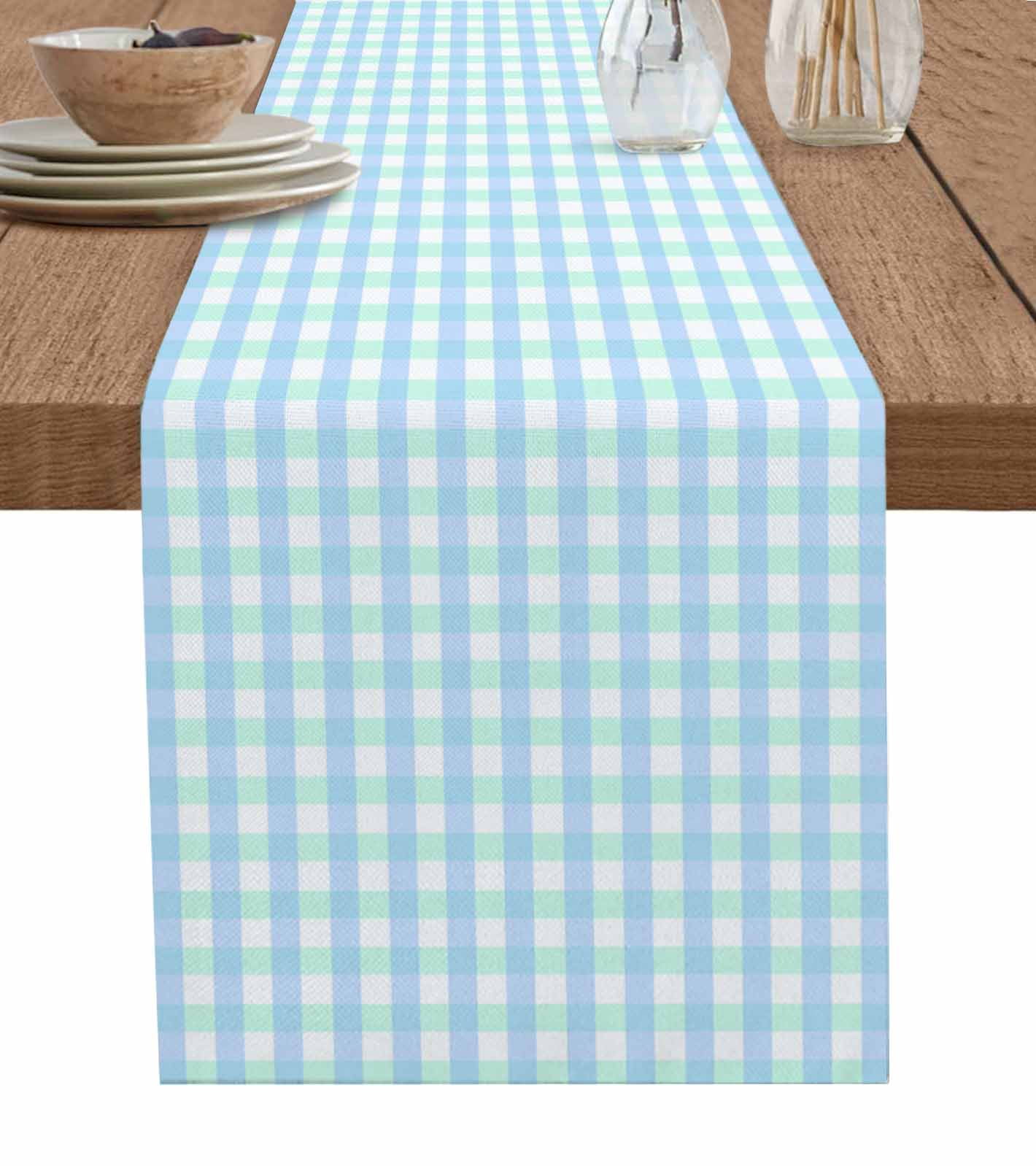 Aqua Blue Green Table Runner 120 Inches, Checkered Plaid Gingham ...