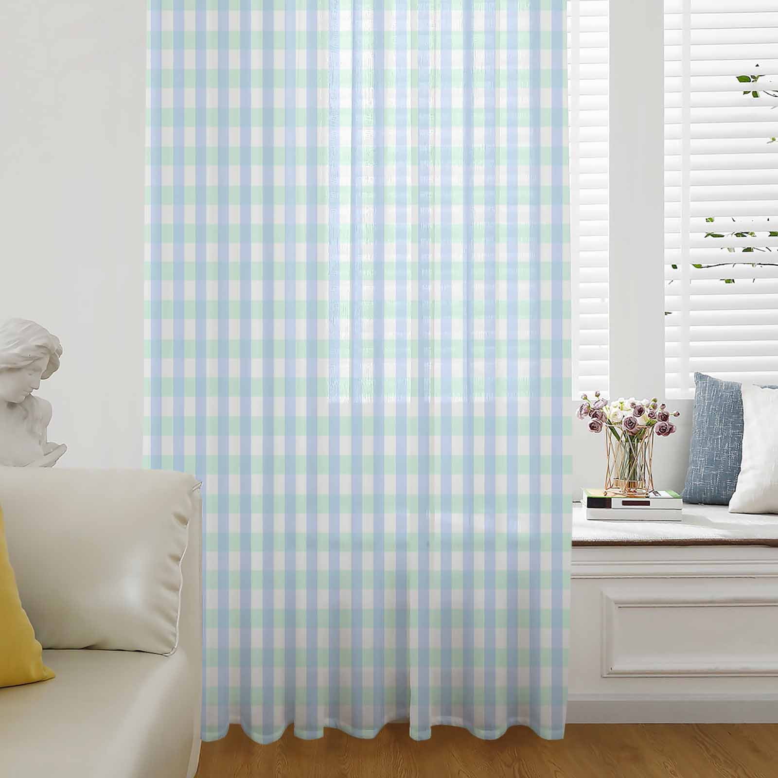 Aqua Blue Green Window Curtain 63 Inches Long,Checkered Plaid Gingham ...
