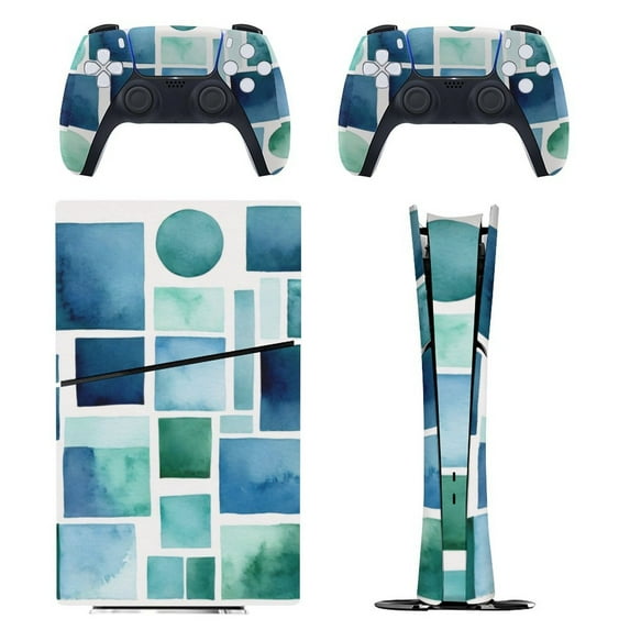 Aqua Blue Grid Console Skin Bundle for PS5 Pro Slim Disc & Digital ...