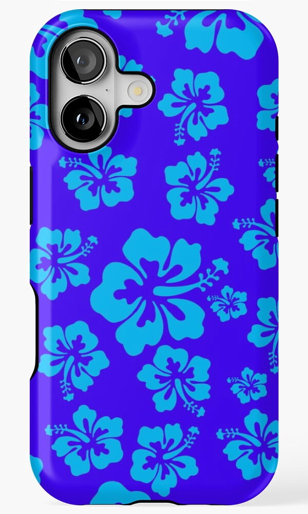 Aqua Blue Hibiscus Floral Tropical Phone Case for iPhone 11 12 13 14 15 ...