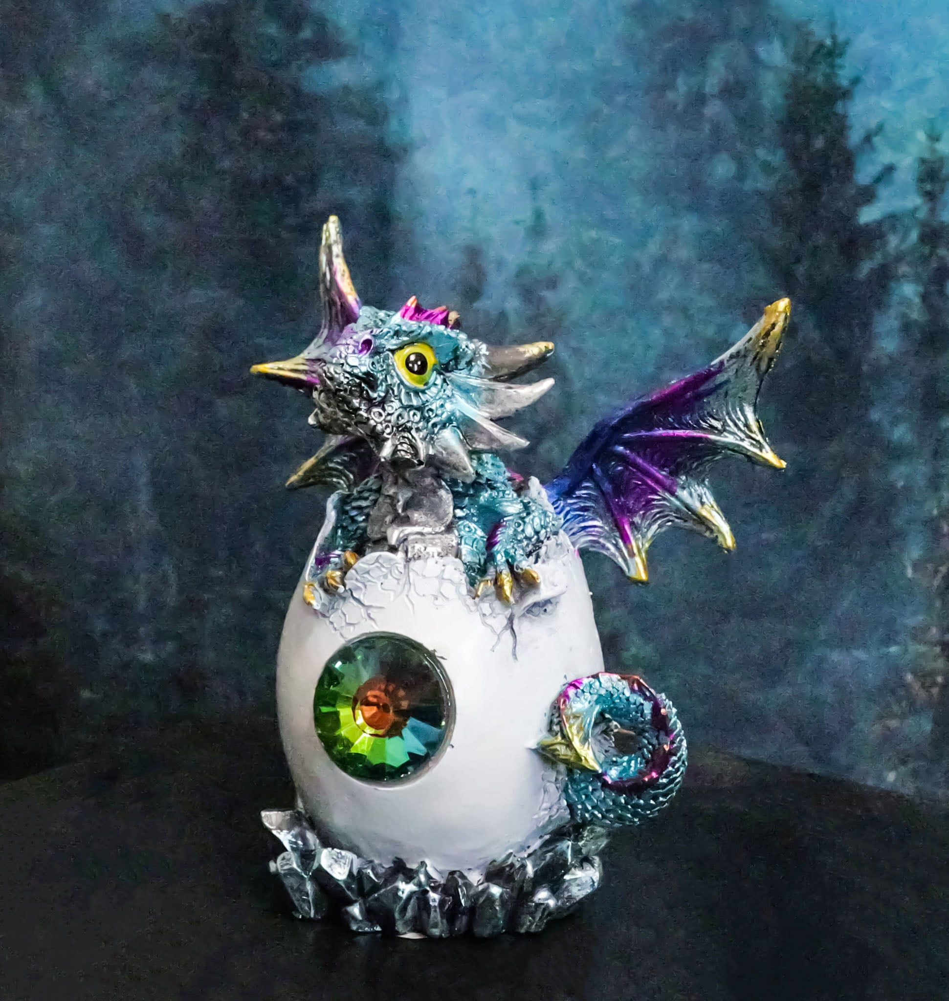 Aqua Blue Iridescent Jeweled Baby Wyrmling Dragon In Crystal Gem Egg ...