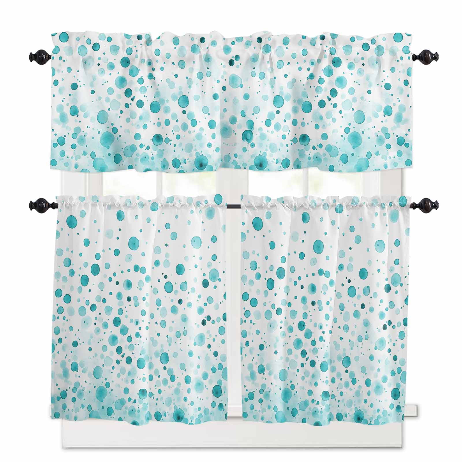 Aqua Blue Kitchen Curtains Set for Windows 3 Pieces,36 Inch Length Tier ...