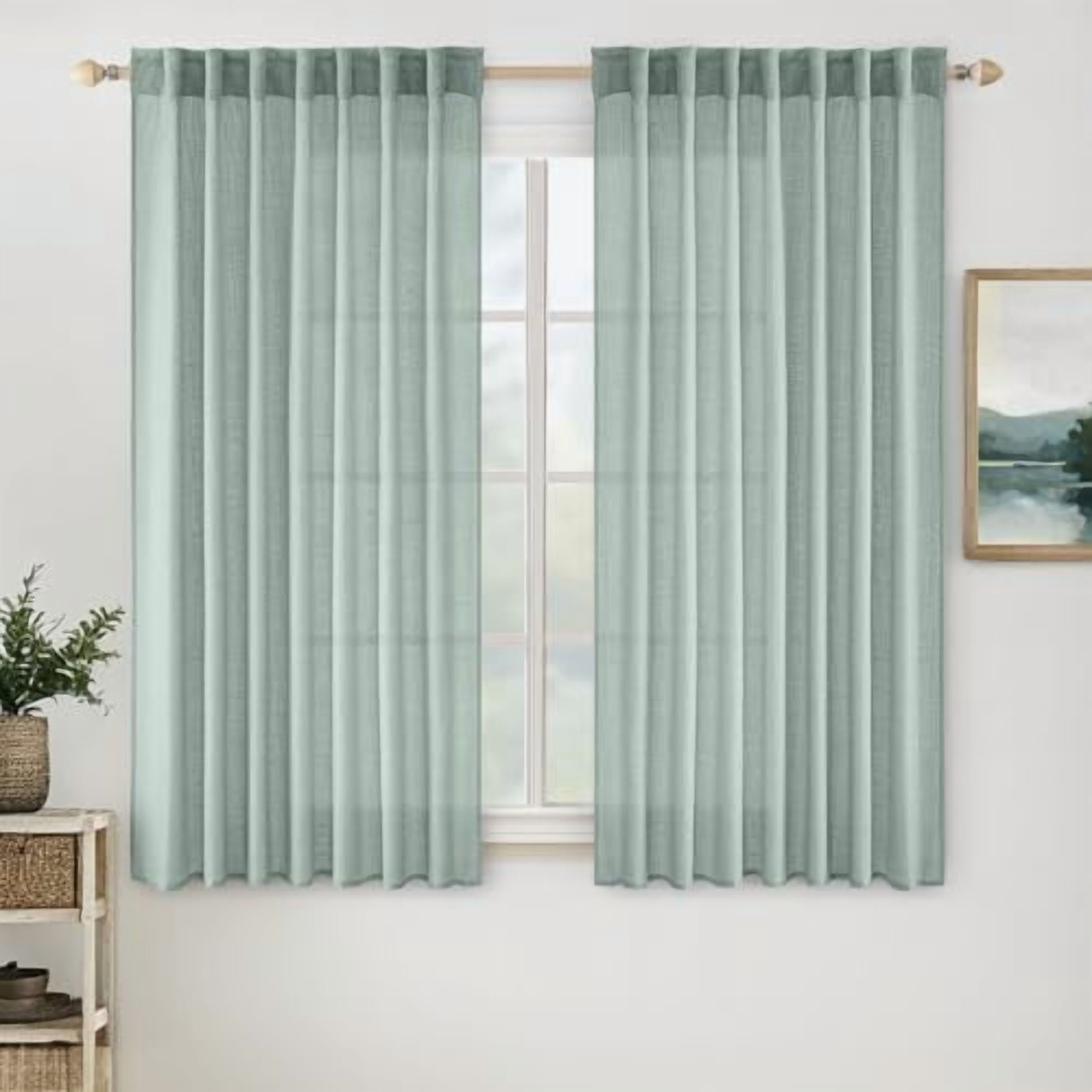 Aqua Blue Linen Curtains 54 Inch Length 2 Panels for Bedroom Living ...