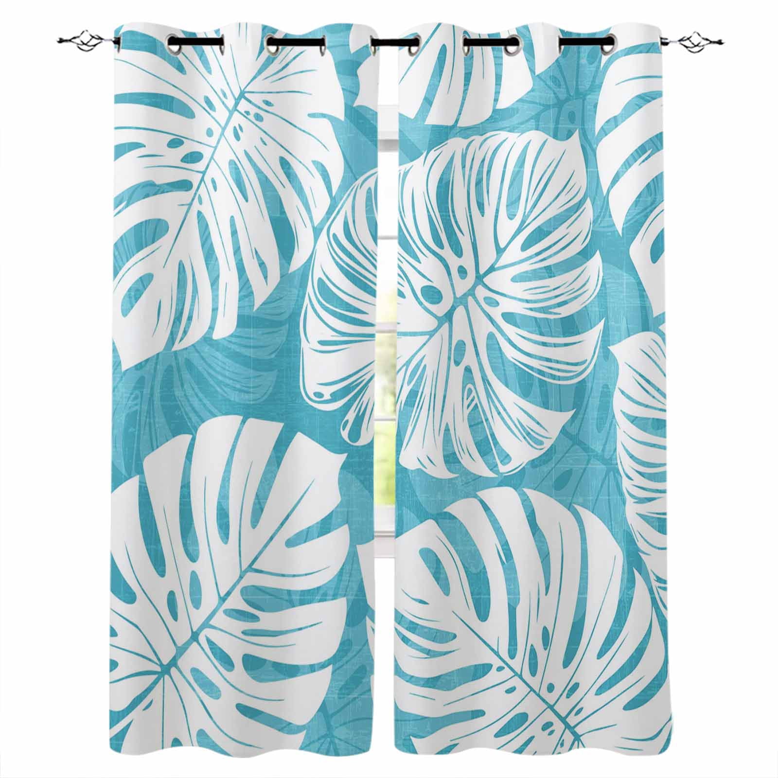 Aqua Blue Monstera Deliciosa Blackout Curtains for Bedroom/Living Room ...