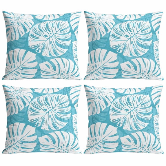 Aqua Blue Monstera Deliciosa Throw Pillow Covers 16 x 16 Inch Pillow ...