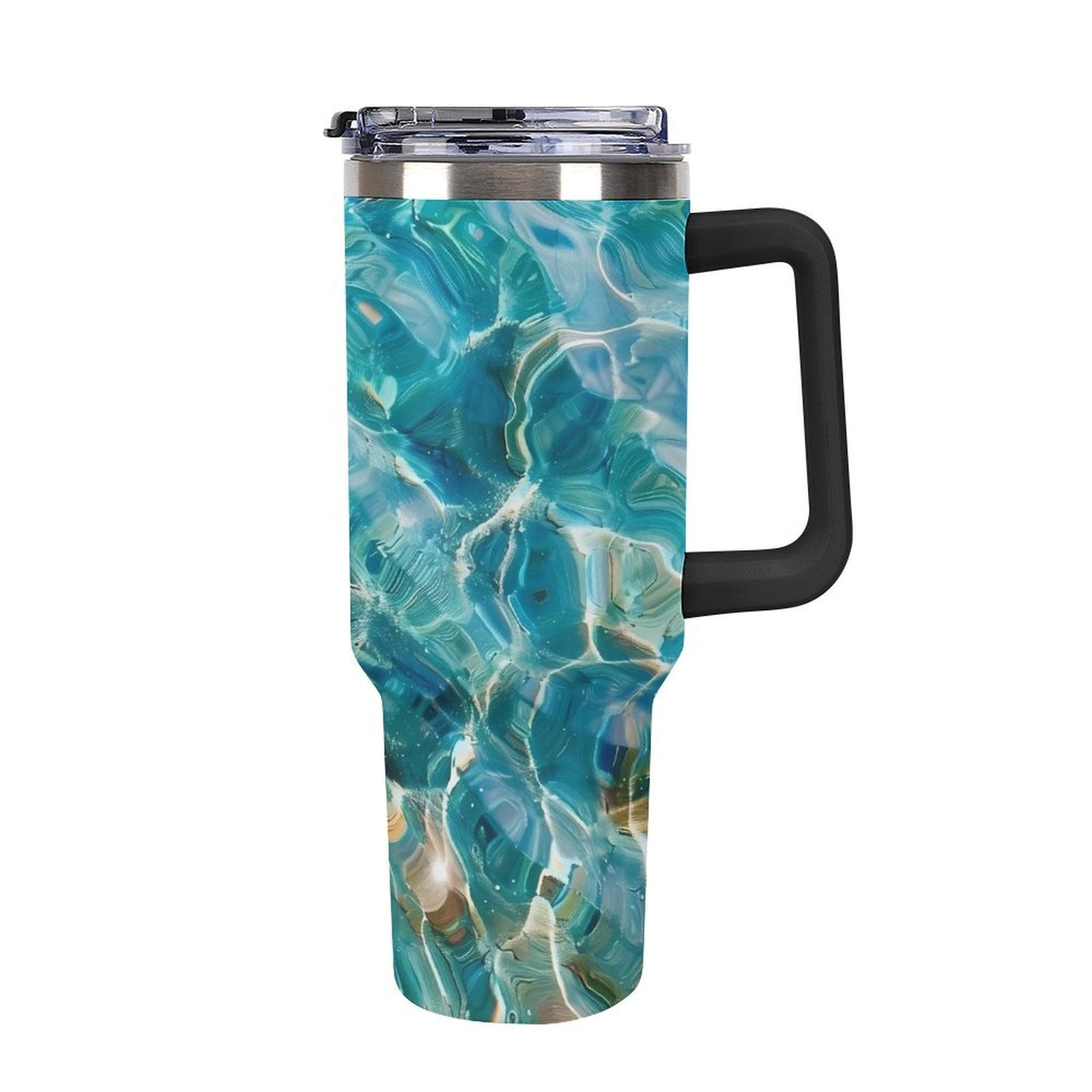 Aqua Blue Ocean Waves Tumbler with Handle and Straw 40 oz Stainless ...
