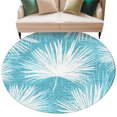 Aqua Blue Palm Leaves Coastal Round Rug 6ft Washable Circle Kitchen ...