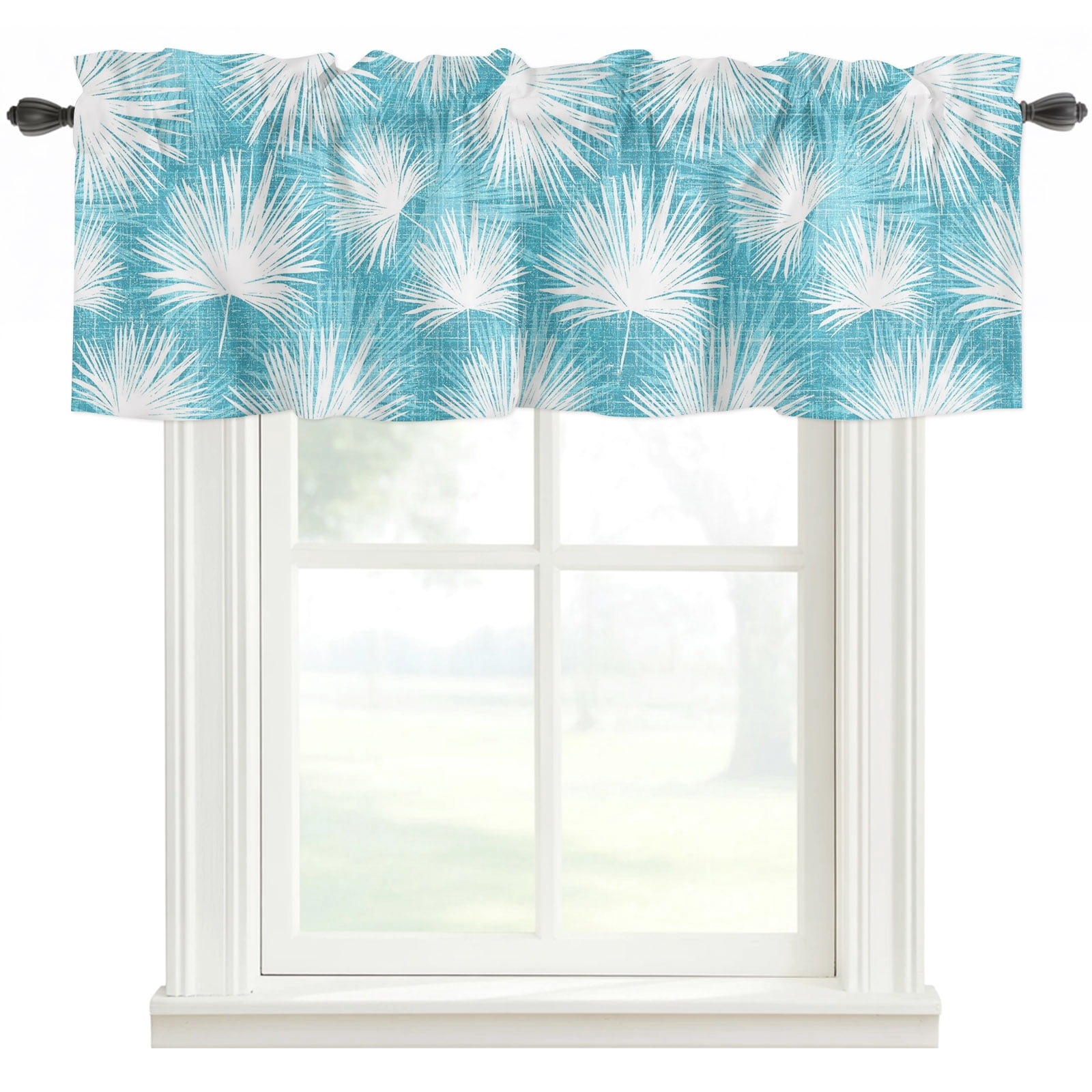 Aqua Blue Palm Leaves Coastal Valances for Windows Farmhouse Kitchen ...