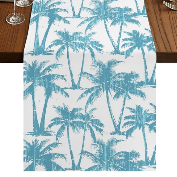 Aqua Blue Palm Tree Burlap Cotton Table Runner 13x120 Inches Long ...