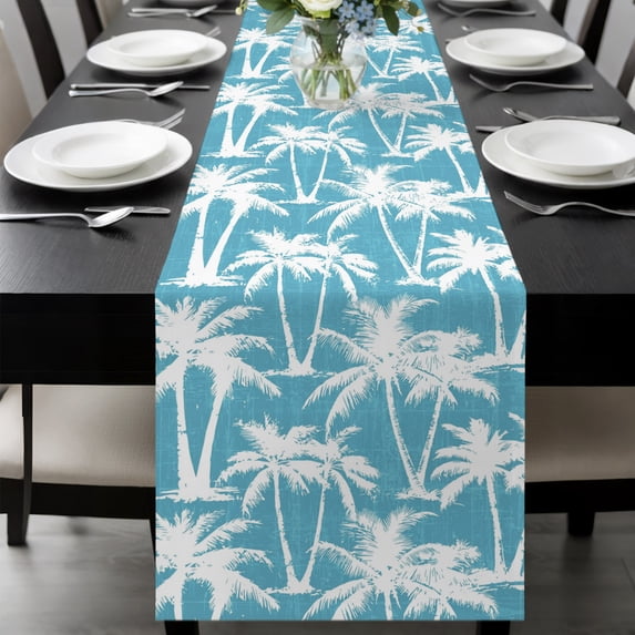 Aqua Blue Palm Tree Summer Table Runner 90 Inches Long,Dining Table ...